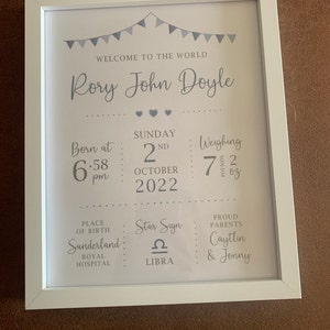 New Baby Personalised Print Birth Details Gift Keepsake - Etsy UK