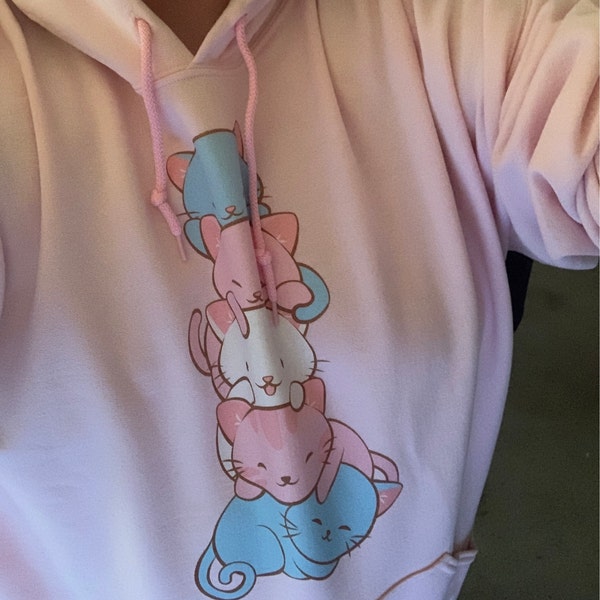 Transgender Pride Flag Kawaii Cat Hoodie / LGBTQ Subtle Pride Cute ...