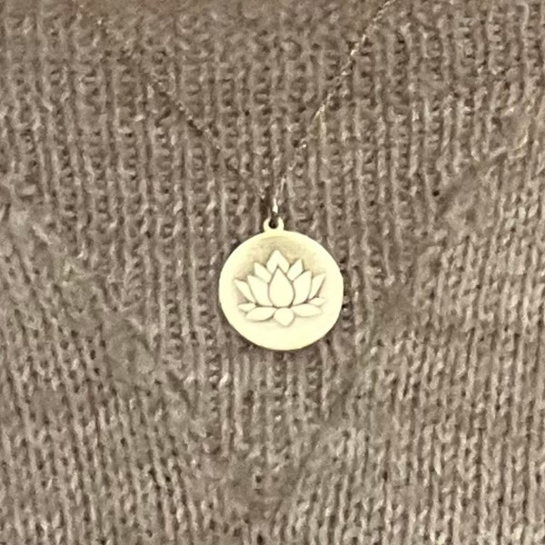 14K Real Gold Lotus Flower Necklace, Dainty Solid Lotus Balance Pendant ...