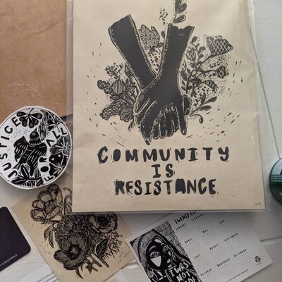 Community is Resistance Lino Style Illusration,, Block Style Print ...