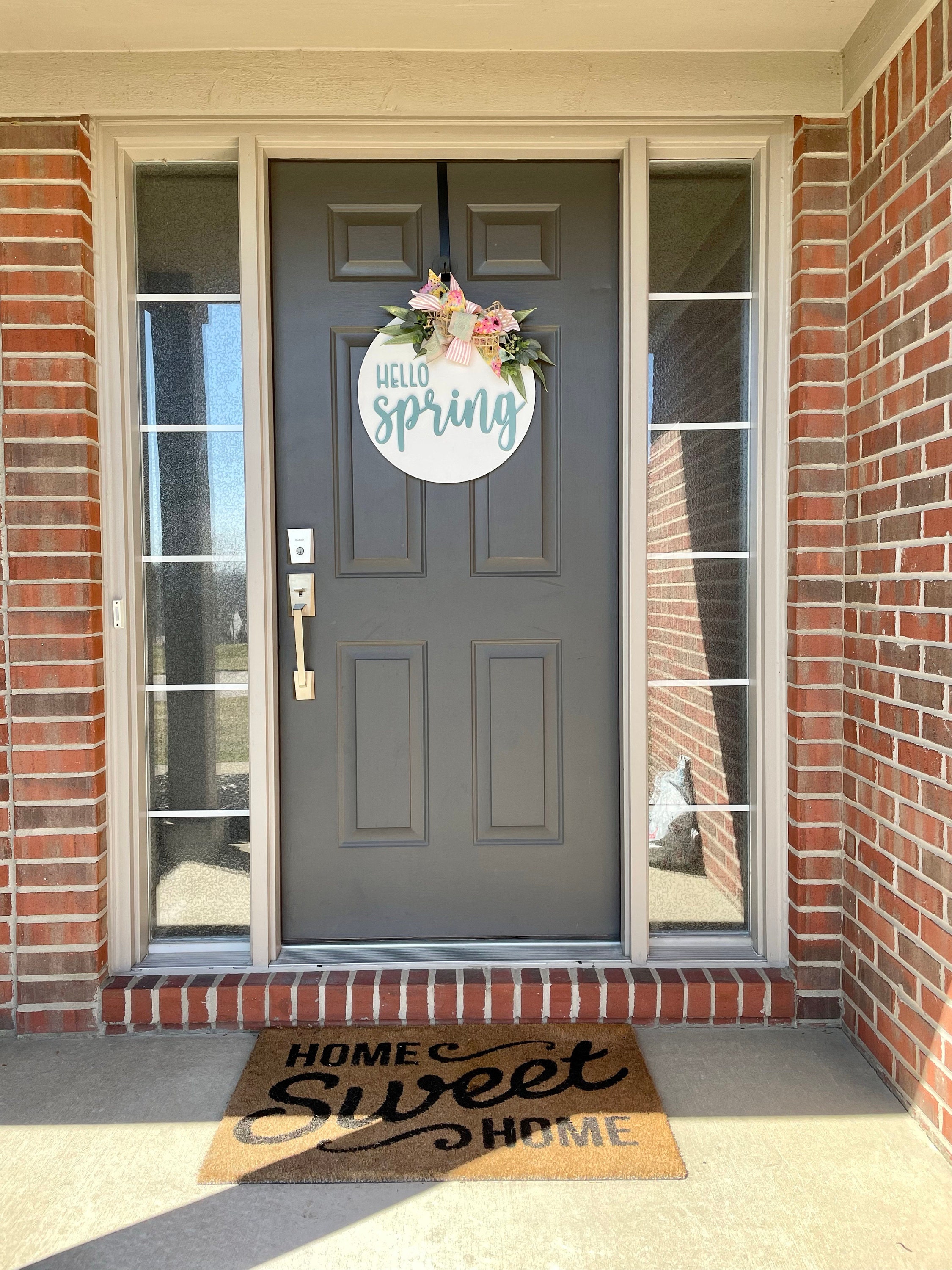 Hello Spring Wood Door Hanger Front Door Decor Spring | Etsy