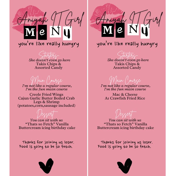 Girl's Night Printable Menu Mean Girls Menu Valentine's Party Menu ...