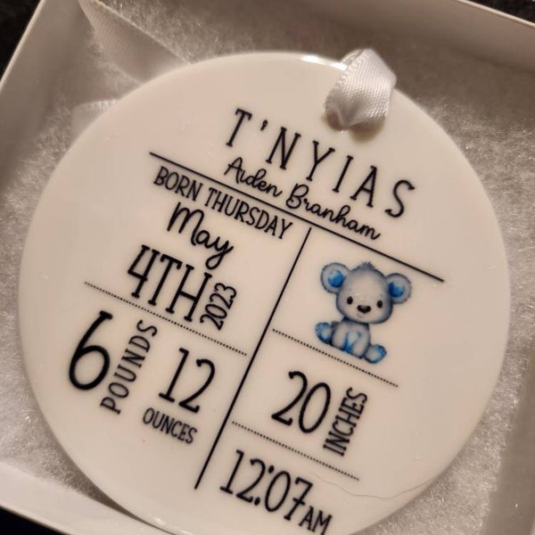 Personalized Birth Announcement Ornament, Custom Newborn Baby Birth ...