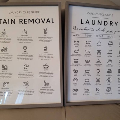 Set of 2 Laundry Symbols Guide and Stain Removal Cheat Sheet ...