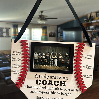 Baseball Theme End of Season Gift for Coach. Hanging Sign Photo Frame ...