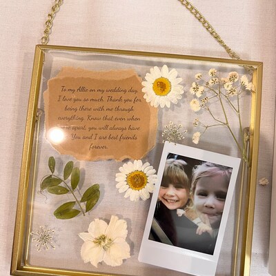 Pressed Flower Picture Frame and Custom Message Gold Hanging Frame ...