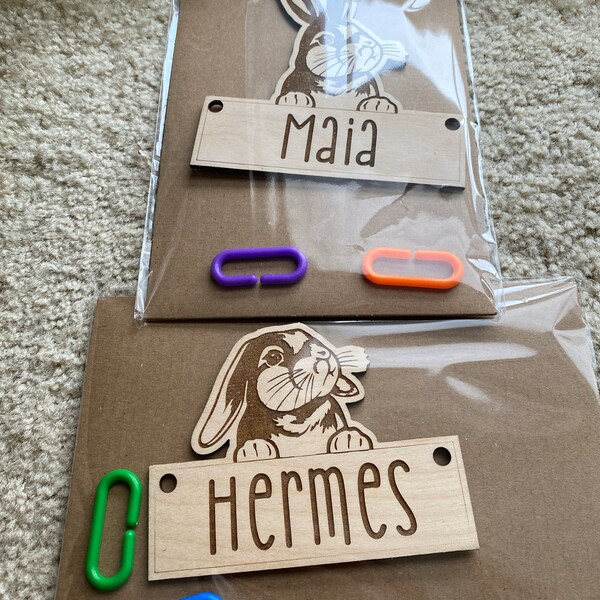 Bunny Rabbit Cage Tag, Personalized, Custom, Engraved Wood, Pet Rabbit ...