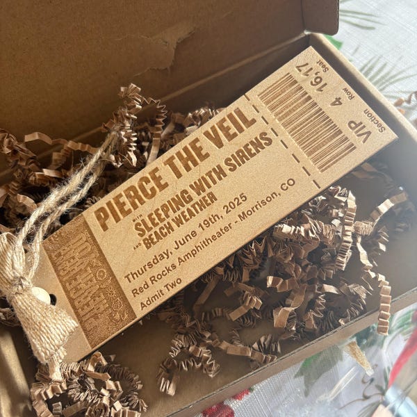 Custom Concert Ticket Laser Engraved Wooden Memory Event Personalized ...