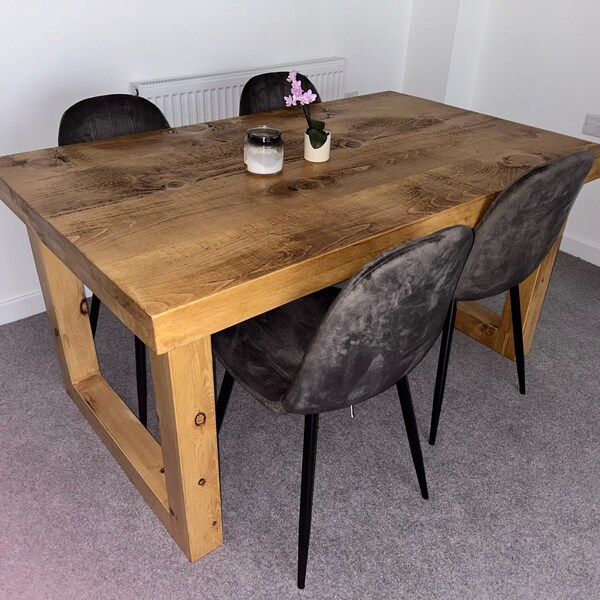 Grantham Wooden Square Dining Table Rustic Dine Thick Table With Wooden ...