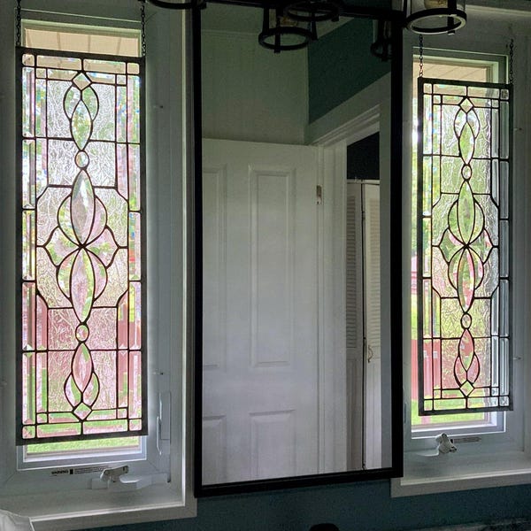 Stained Glass Transom Window Hanging 34 X 12 1/2 Including Hooks - Etsy