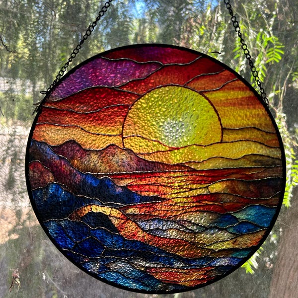 Beach Sunrise Stained Glass, Beach Glass Window Hangings, Beach Sunset ...