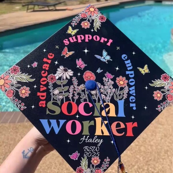 Personalized MSW Graduation Cap Topper, Social Worker Cap Topper ...