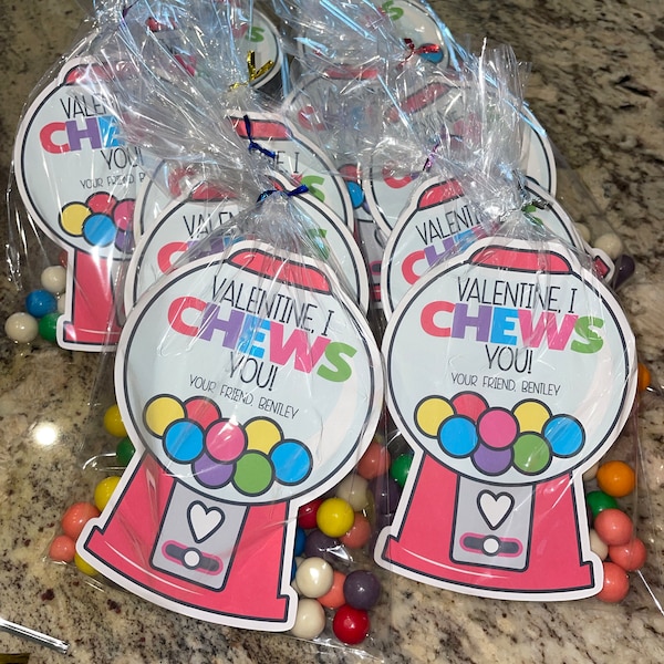 Gumball Machine Kids Valentines Cards, I Chews You Valentine's Day Card ...