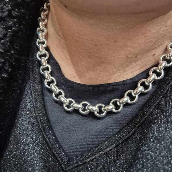 925 Sterling Silver 10MM Round Belcher Chain | Chunky Belcher Necklace ...