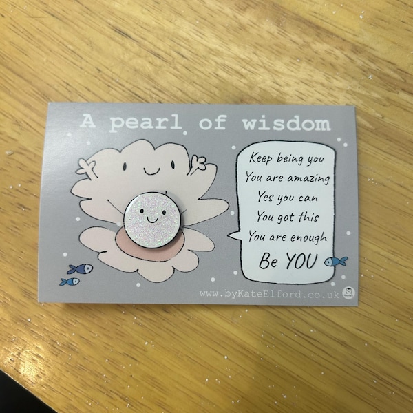A Pearl of Wisdom Enamel Pin, Cute Glitter Happy Pearl Positive Enamel ...