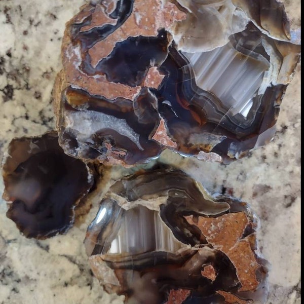 Red Banded and Crystal Agate, Rough Raw Mineral, Polished Specimen ...