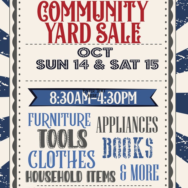 Neighborhood Yard Sale Sign Printable, Community Garage Sale Flyer ...
