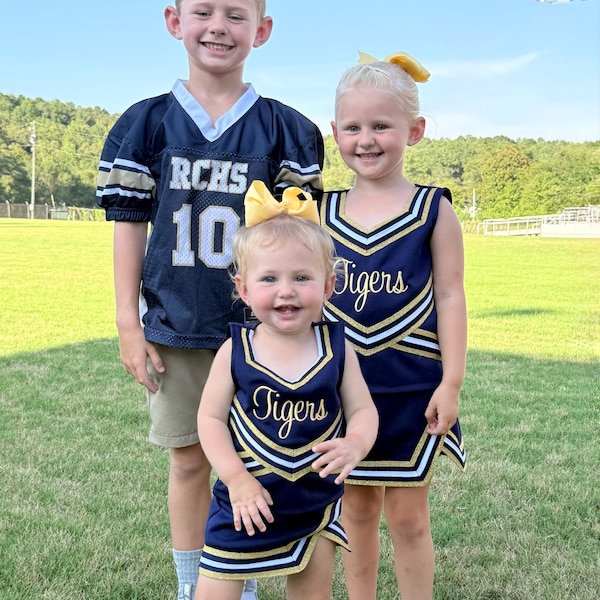 Navy & Gold Cheer Uniform, Customized Cheerleading Uniform, Girls Cheer ...