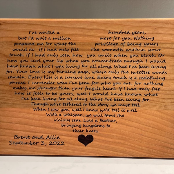 Engraved Wedding Song, First Dance Lyrics, Wood Anniversary Gift, Your ...