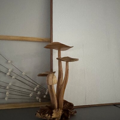 Wild Mushrooms Sculpture, Tree Bark Art, Wooden Statue, Exotic, Hand ...