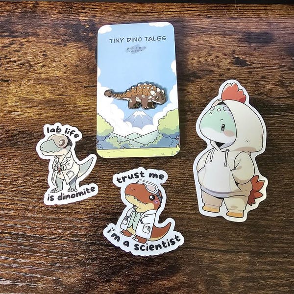 Cute Dinosaur in Lab Coat Sticker - Science Humor Gift for ...