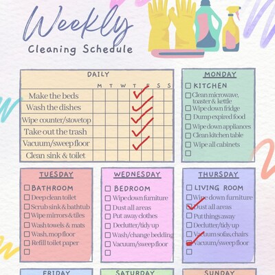 Laminated Weekly Cleaning Schedule Poster, Dry Erase White Board, Chore ...