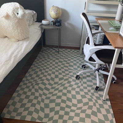 Green Checkered Rug, Green Pastel Rugs for Bedroom, Aesthetic Retro ...