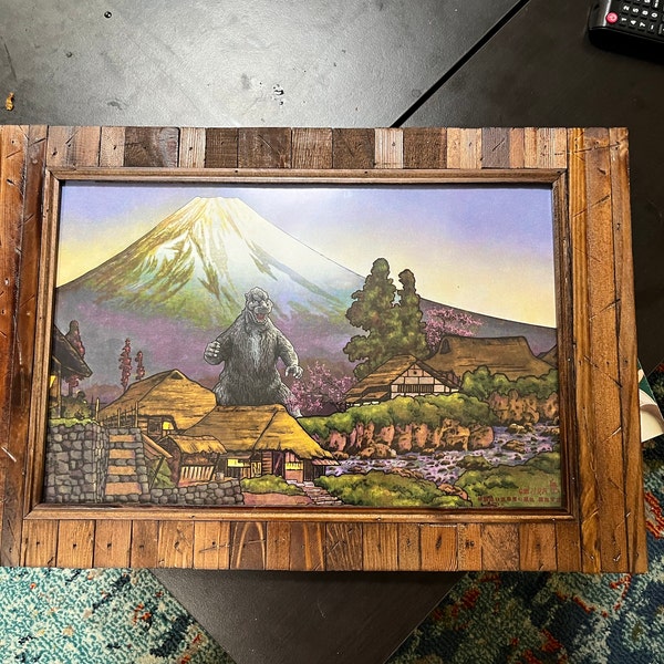 Godzilla Temple Japanese Woodblock Print - Etsy