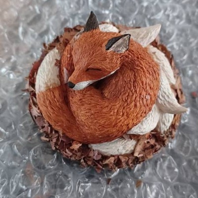 Miniature Red Fox Figurine Sleep in Teacup. Handmade Resin Teacup Fox ...
