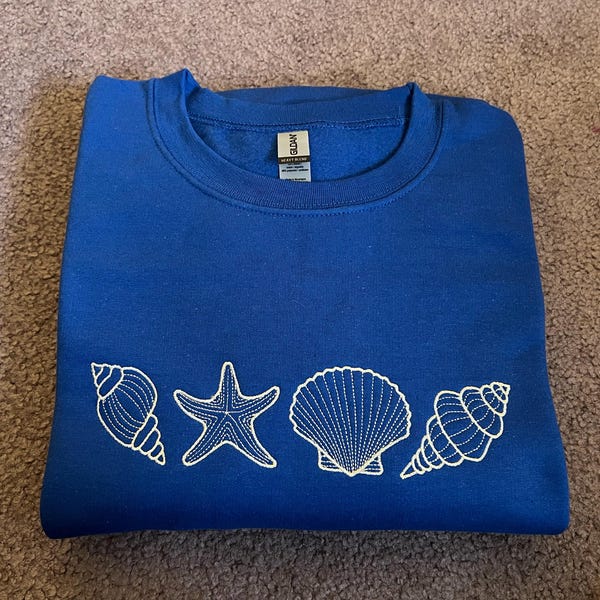 Seashell Embroidered Sweatshirt, Trendy, Beach Lover, Nature, Cute ...