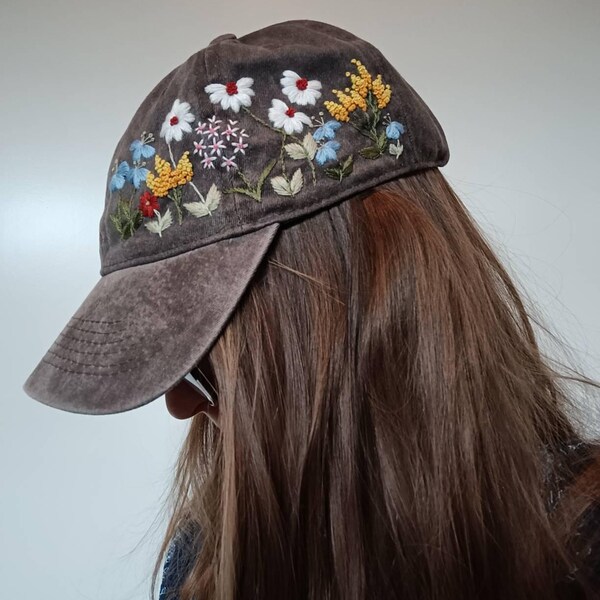Custom Flower Hand Embroidery Hat, Daisy Embroidered Baseball Cap, Wash ...