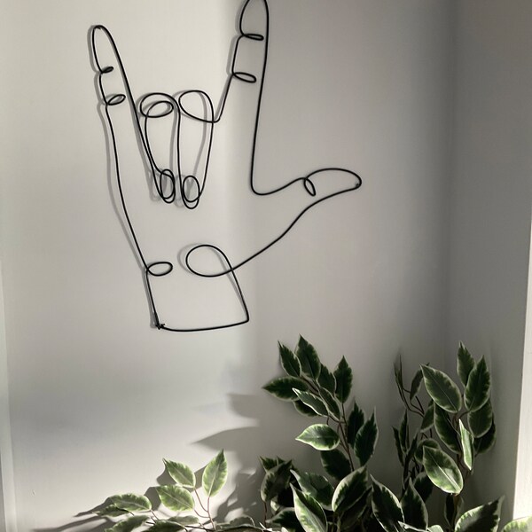 Wire Hand Sign ASL I Love You Metal Wall Art Home Decor, American Sign ...