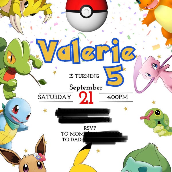 Invitación de cumpleaños de Pokémon editable y personalizada ...