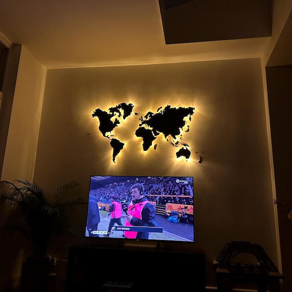 LED WORLD MAP / Wood World Map / Modern Home Decor / Led Wall Art / Led ...