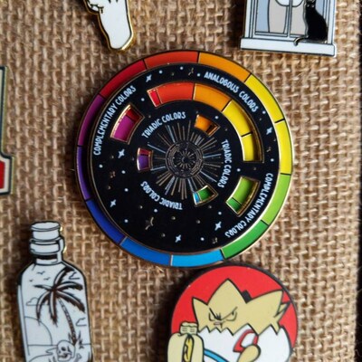 Color Wheel Enamel Pin© Black/gold ORIGINAL, Moving Jewelry Accessory ...
