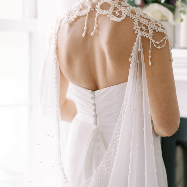 Pearl Bridal Cape, Shoulder Wedding Veil, Modern Draped Cape - Etsy