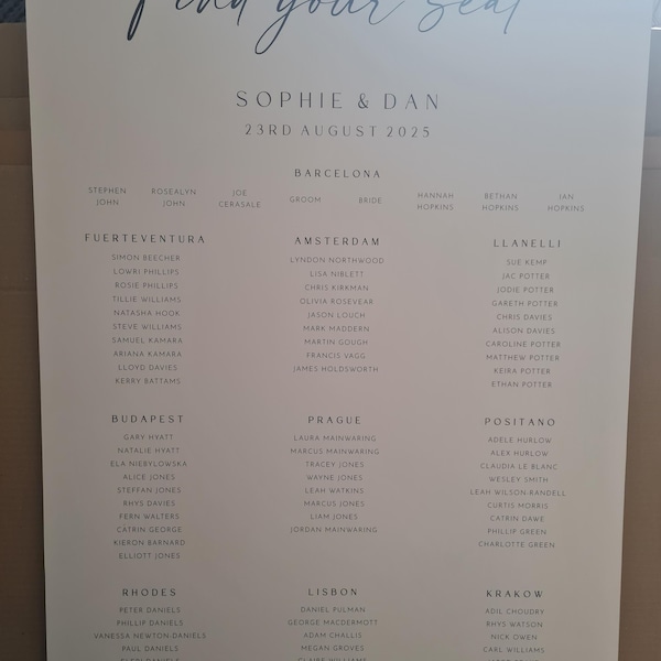 A1, A2 or A3 Minimalist Seating Plan Wedding Welcome Sign - Table Plan ...