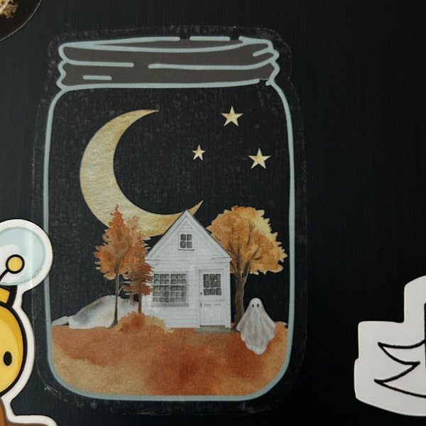 Clear Spooky Vibes Sticker, Mini Fall Landscape Vinyl Decal With Cute ...