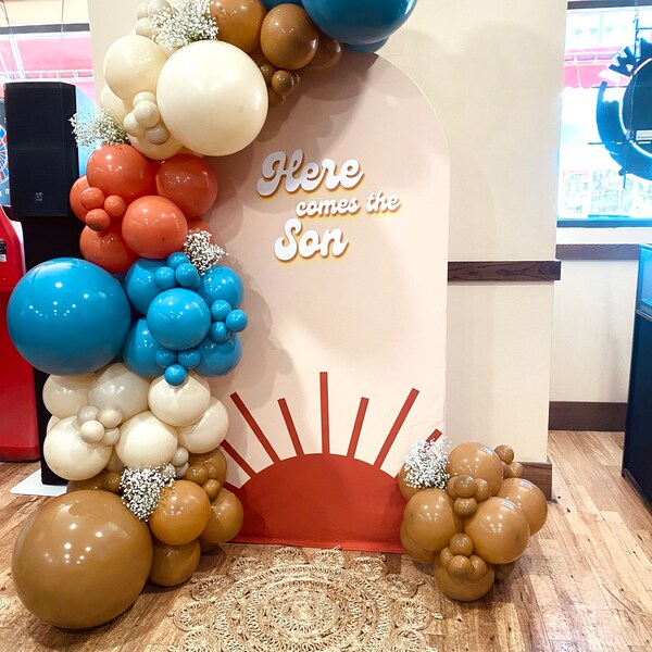 Boy Baby Shower Arch Backdrop Cover Here Comes the Son Party Sun Retro ...