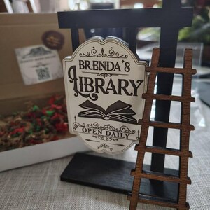 Personalized Library Sign, Mini Wooden Signpost With Ladder Library ...