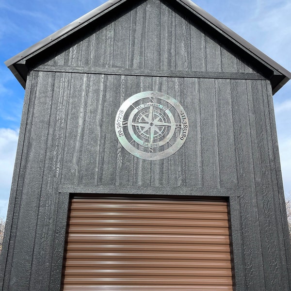 Personalized Compass Metal Sign - Custom Coordinates Sign - Nautical ...