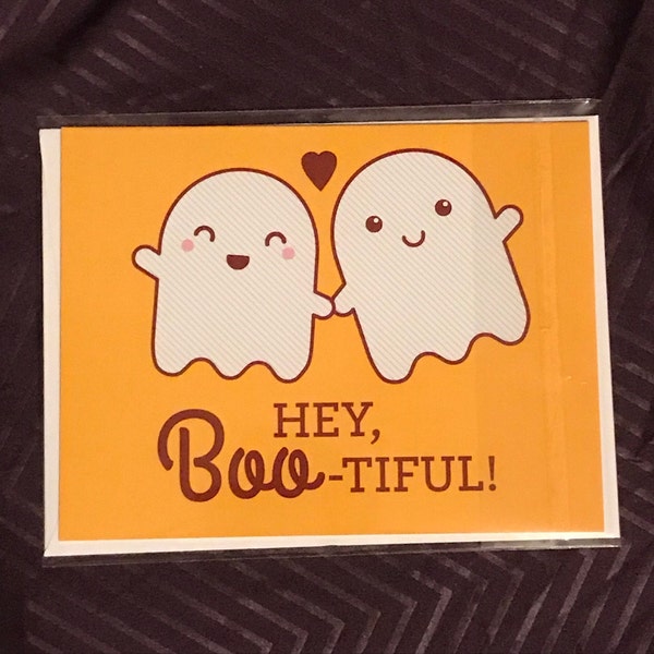 Funny Halloween Love Card hey Boo-tiful Halloween Pun Card, Cute Ghost ...