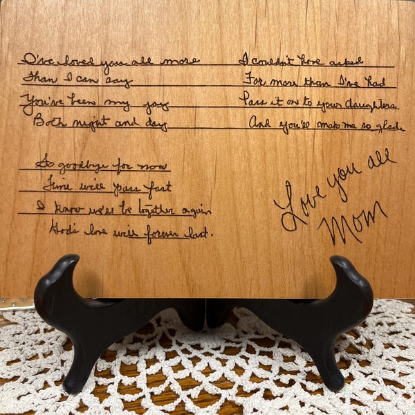 Wooden Note | Engraved Handwritten Note | Handwriting Keep Sakes ...