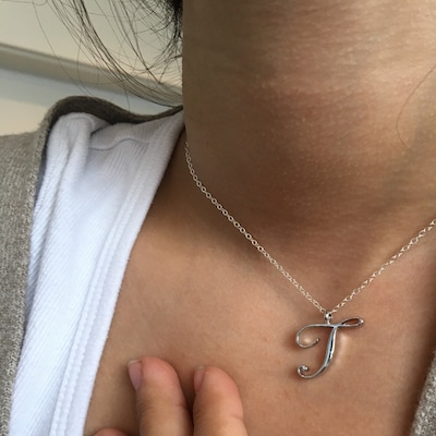 T Initial Necklace Cursive t Initial Gold - Etsy