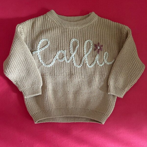 Personalized Hand Embroidered Sweater Mocha Sweater Personalized ...