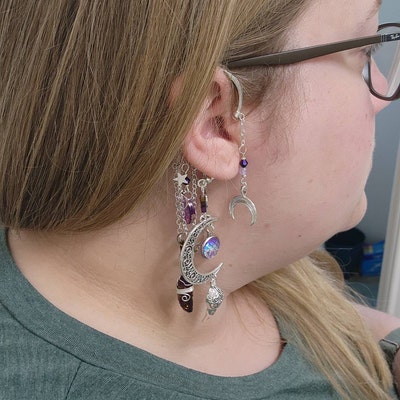 Luna Moth Ear Cuff With Blue Quartz, No Piercing Earrings, Fantasy Ear ...