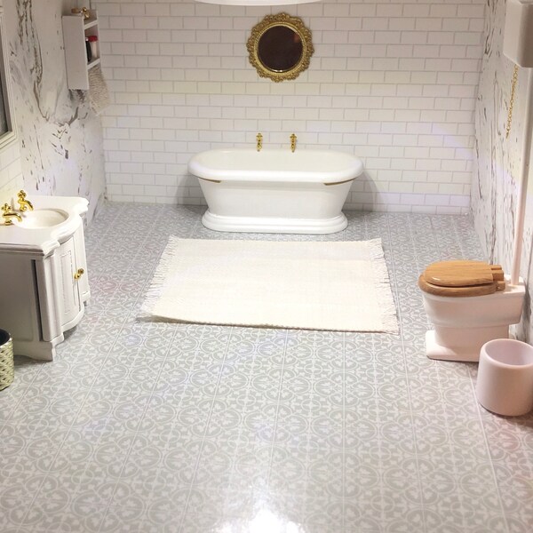 1/12 Grey Cement Tile Effect Dollhouse Miniature Printable Download 8.5 ...