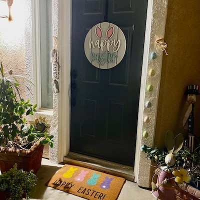 Happy Easter Bunny Door Decor, Easter Rabbit Ears Sign, Spring Door ...