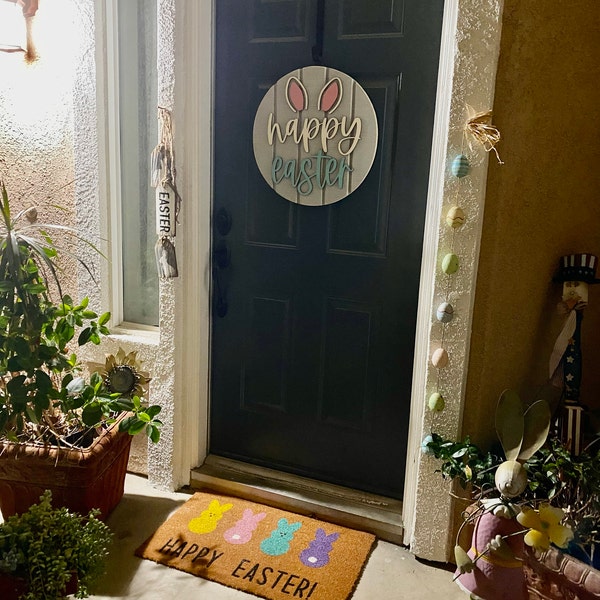 Happy Easter Bunny Door Decor, Easter Rabbit Ears Sign, Spring Door ...