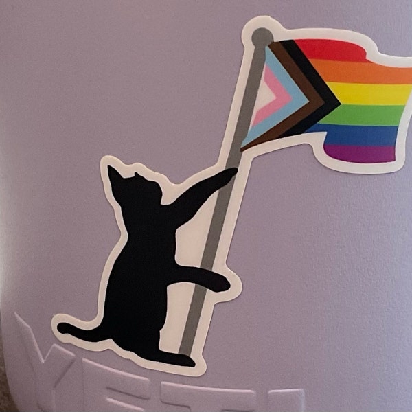 Rainbow Pride Flag Cat Sticker - Etsy